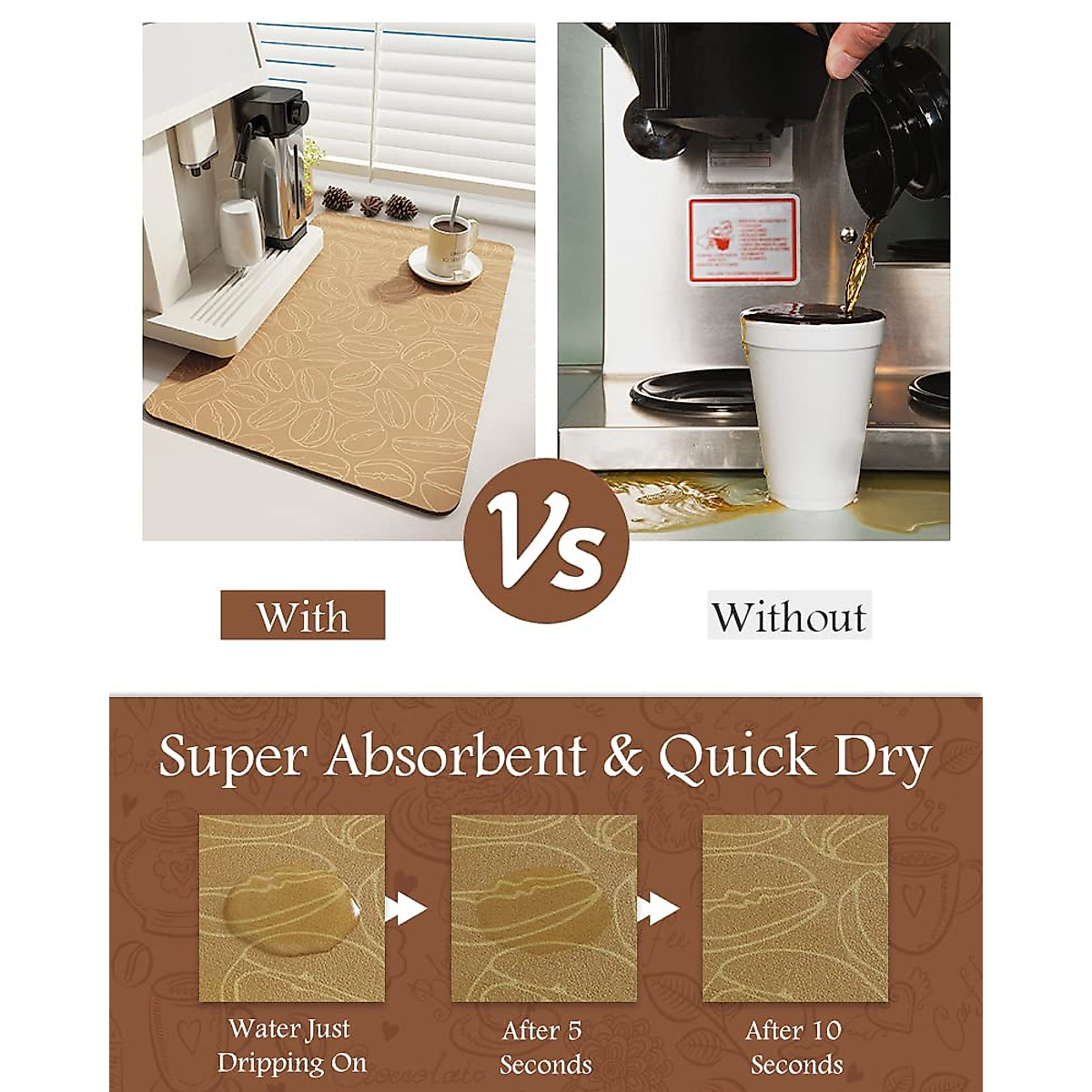 AMOAMI-Coffee Mat-Coffee Bar Accessories-Absorbent Stain Resistant Drying Mat Fit Under Coffee Maker Machine Coffee Pot Tray Espresso Machine-Coffee Station Accessories and Decor-12”x19”