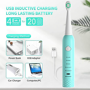 Sonic Electric Toothbrushes for Kids-5 Modes with Smart Timer, Waterproof USB Charging Rechargeable Ultrasonic Toothbrushes, 4 Replacement Brush Heads, Adults Power Toothbrush, Dentists Recommend
