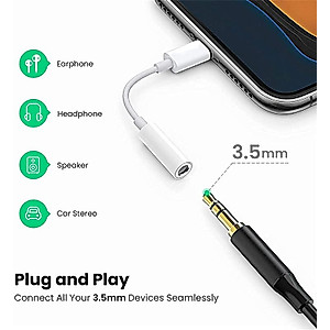 3 Pack Lightning to 3.5 mm Headphone Jack Adapter, [Apple MFi Certified] iPhone 3.5mm Headphones/Earphones Jack Aux Audio Dongle Adapter Compatible for iPhone 14 13 12 11 XS XR X 8 7 Support All iOS