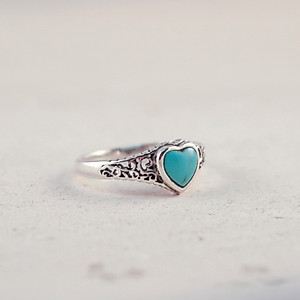 Boma Jewelry Sterling Silver Turquoise Heart Ring, Size 7