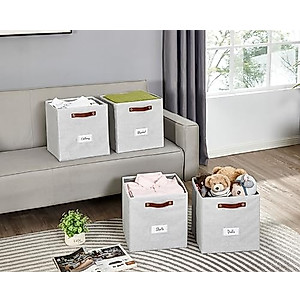 DECOMOMO Storage Baskets 13x15x13 Storage Cube Bins with Label Holders, Kallax Storage Cubes for Organizing Shelves Nursery Toy (Kallax / 4pcs, Light Textured Grey)