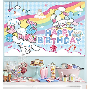 Cute Cartoon Party Supplies, 5 * 3FT Kids Cartoon Backdrop for Birthday, Happy Birthday Backdrop for Party Decorations, Party Favor Banner Decor Photo Background for Girls Boys Birthday Baby Shower
