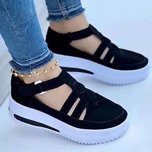 Women's Swezida Orthopedic Walking Shoes with Arch Diabetes Support Mesh Breathable Sneakers Thick Sole Wedge Casual Sandals (Black,5)