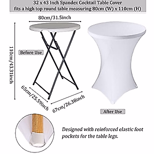 4 Pack 32x43 Inch Cocktail Table Cover Spandex Stretch Square Corners Tablecloth, White Cocktail Round Table Cloth, Fitted High Top Table for Bar, Weddings, Birthday, Banquet, Outdoor Party (White)
