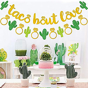 Taco Bout Love Banner Gold Glitter Bachelorette Wedding Engagement Bridal Shower Backdrop Mexican Fiesta Themed Party Supplies Decorations 2 Set