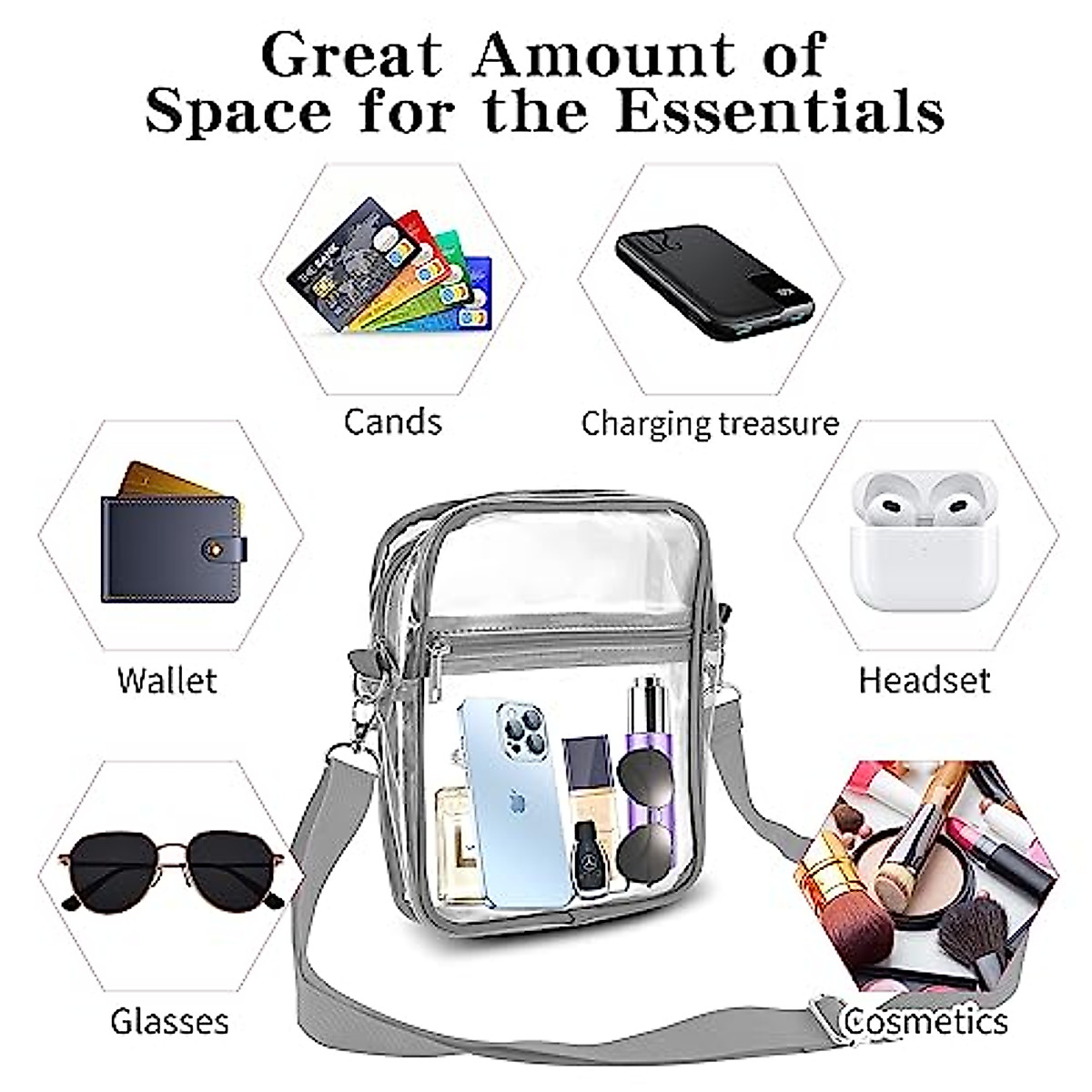 GXXYLGS Clear Purses for Women Stadium Clear Bag Clear Bag Stadium Approved Clear Purse Clear Stadium Bag Clear Crossbody Bag Stadium Bag Concert Bag Clear Crossbody Bag Stadium Approved (grey)