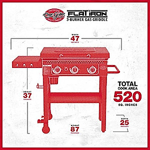 Char-Griller 8428 Flat Iron 3 Burner Outdoor Griddle Gas Grill with Lid, Black