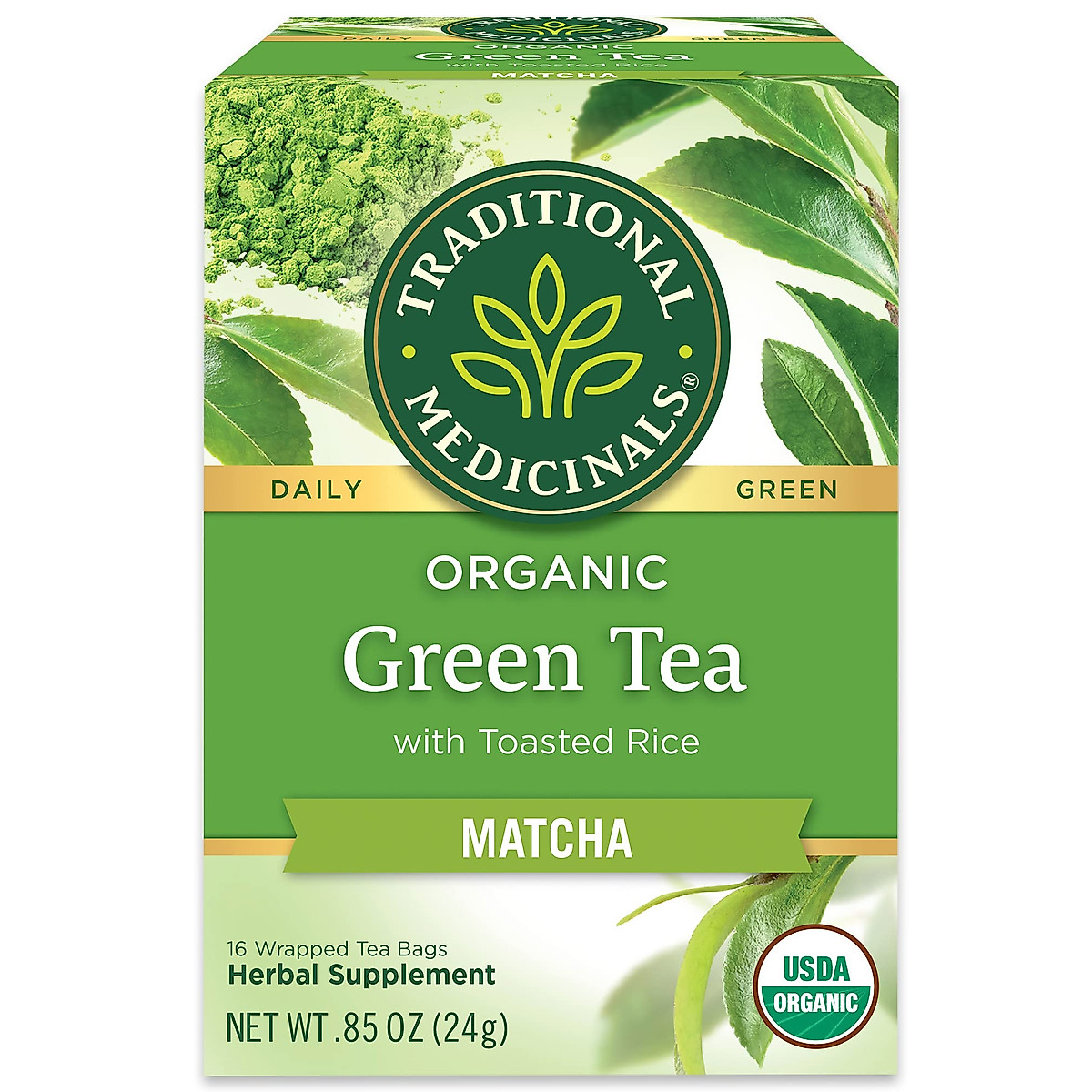 Traditional Medicinals Organic Green Tea With Toasted Rice, Matcha (Pack of 2) 32 Tea Bags Total