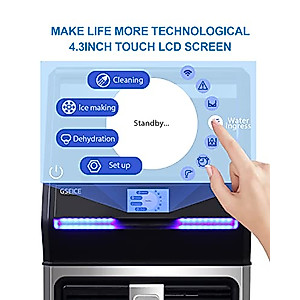 GSEICE Commercial Ice Maker Machine, 150LBS/24H with 45 Pounds Storage Bin - 4.3 inch Touch Screen, Food-Grade Materials, 304 Stainless Steel Ice Making Machine Perfect for Home and Business