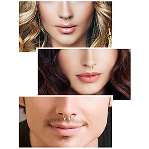 Ocptiy 16G Septum Ring Piercing Jewelry for Women 16 Gauge Stainless Surgical Steel Horseshoe Septum Nose Eyebrow Lip Ring Helix Tragus Cartilage Daith Rook Earring Hoop Piercin Jewelry Men Women 8mm