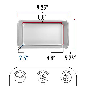 Fat Daddio's BP-5643 Anodized Aluminum Bread Loaf Pan, 9 x 5 x 2.5 inch, Set of 2, Silver