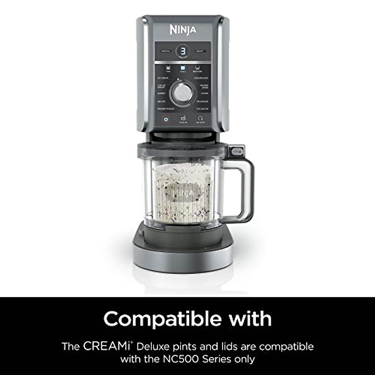 Ninja XSKPNTLTD2 CREAMi Deluxe Pints and Lids 2 Pack, Compatible with NC500 Series Ninja Creami Deluxe ice Cream Makers, BPA-Free & Dishwasher Safe, Coral & Yellow Lids