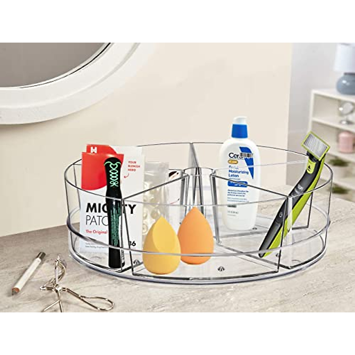10.6inch Lazy Susan Organizer with 5 Removable Storage Bins, Snack Medicine Cabinet Organizer, Clear Lazy Susan Turntable for Cabinet, Plastic Storage Bins for Kitchen Pantry Organization and Storage