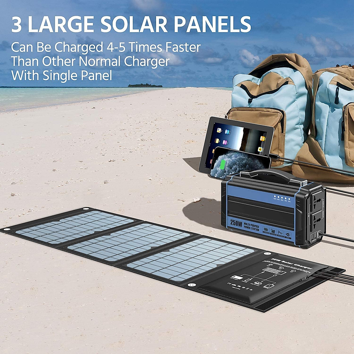 Solar Charger 30W Solar Panel QC3.0 USB and 1DC(18V1.66A) Ports Foldable Panel Has High Conversion Rate Portable Solar Phone Charger Compatible with USB Devices and DC Devices(Black)