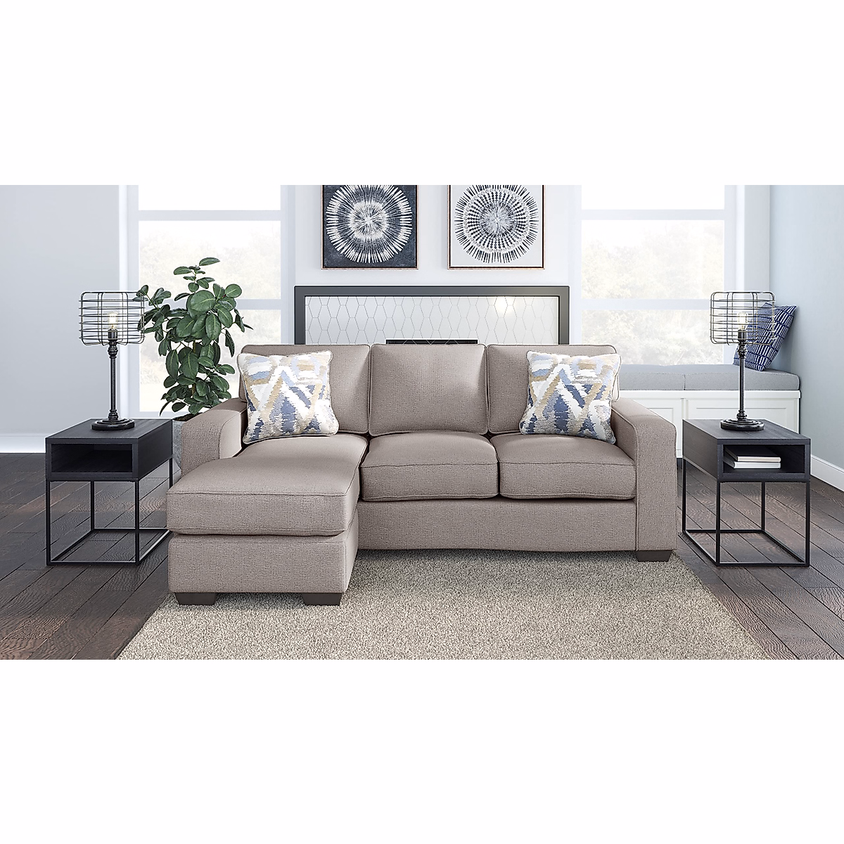 Signature Design by Ashley Greaves Modern Sectional Sofa Couch with Convertible Chaise Lounge, Beige