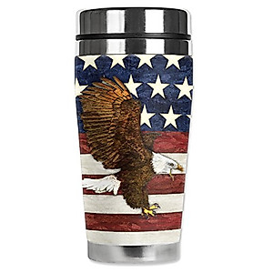 Mugzie "American Eagle" Stainless Steel Travel Mug with Insulated Wetsuit Cover, 20 oz, Black