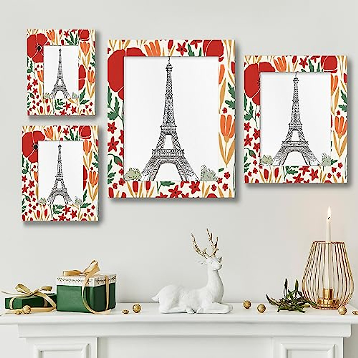 POFATO Artistic Painted Flowers Poppy 8x10 Picture Frame Wood Photo Frame for Tabletop Display Wall Mount Picture Frame Display 8 x 10 Inch Photo Wall Decor Home Gift Frames