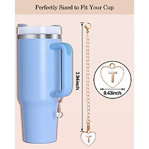 OriJoy Letter Charm Accessories for Stanley Cup, Name ID Letter Handle Charm For Stanley/Simple Modern Tumbler, Heart Shape Initial Identification Charms（T）