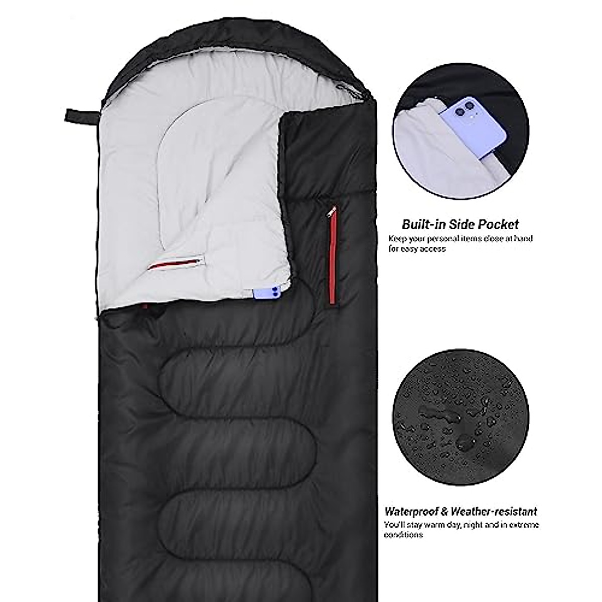 Sportneer Sleeping Bag - Wearable for Adults & Kids with Arm Zipper Holes in Cold & Warm Weather, Waterproof Portable Sleeping Bag for Camping, Hiking, Backpacking, Outdoor Travel