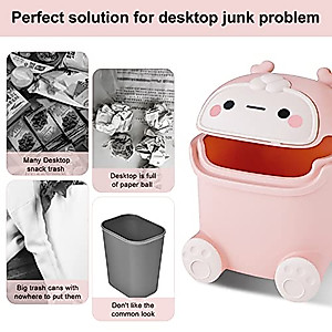SHAIDOJIO Cute Desktop Trash Can, Creative Mini Garbage Can with 90Pcs Trash Bags, Small Desktop Plastic Waste Basket with Flip Lid for Bathrooms, Kitchens, Offices, Dressing Table (Pink)