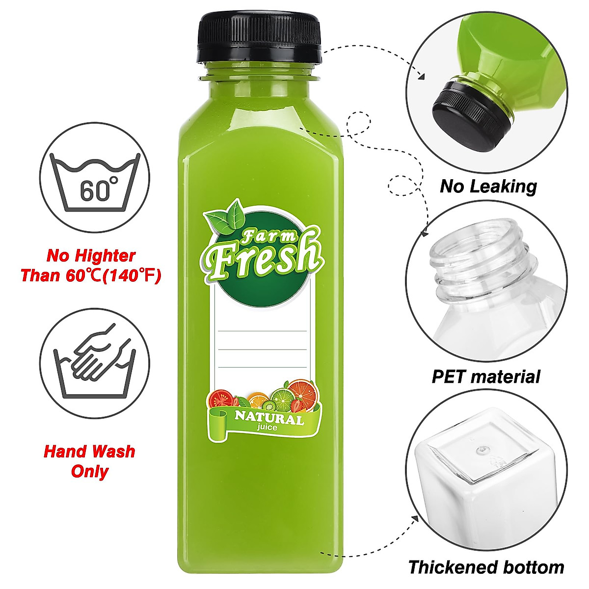 Moretoes 28pcs 16oz Empty Plastic Juicing Bottles, Juice Bottles with Black Tamper Evident Caps, Reusable Clear Bulk Drink Juice Containers with Lids for Juicing Milk Smoothie Tea and Other Beverages