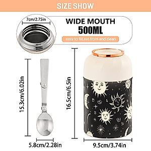 Astrology Totem Stick Figure Kids Womens Insulated Food Jar Container with Spoon 17oz/500ml Kids Lunch Box Stainless Steel Vacuum Portable Thermo Flask for Office Accessories