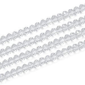 5 Strands Czech Faceted Rondelle Crystal Glass Loose Beads 6mm Spacer Bulk Crystal Clear (420-430pcs) for DIY Jewelry Craft Making CCR601