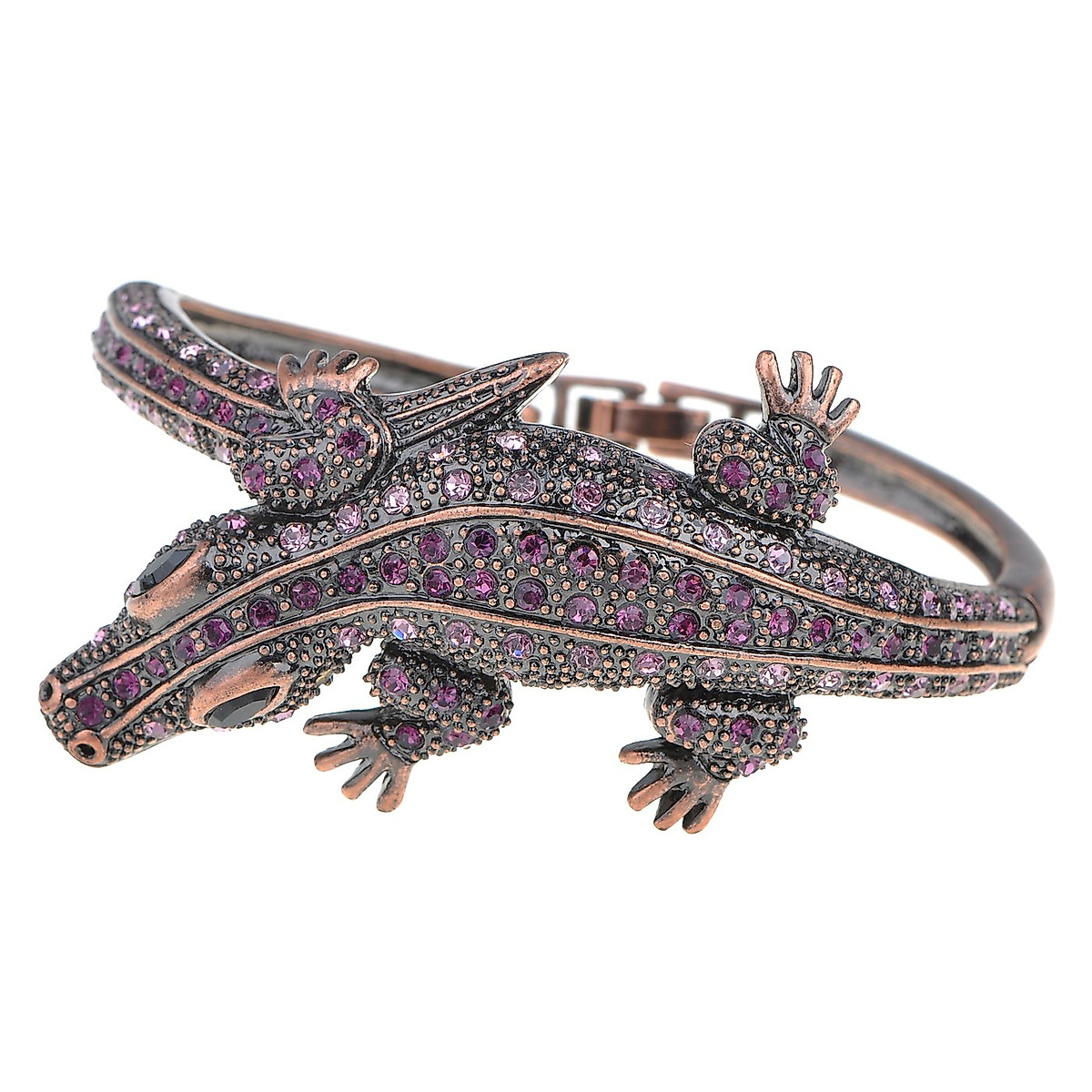 Alilang Copper Tone Amethyst Colored Rhinestones Alligator Crocodile Bangle Bracelet