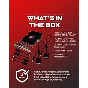 VisionTek Radeon 7750 2GB GDDR5 6 4k Monitor Graphics Card, 6 Mini DisplayPort Outputs, AMD Eyefinity 2.0, PCI Express 3.0 Video Card, 7.1 Surround Sound - 900614