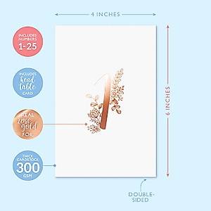 Rose Gold Table Numbers for Wedding by Sweetzer & Orange - 1 to 25 Elegant Table Number Cards for Weddings, Bar Mitzvah, Quinceanera Decorations, Restaurant and More! Premium Paper Table Numbers