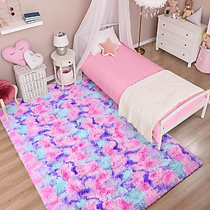 Chicrug Cute Fluffy Area Rug for Girls Bedroom, 5x8 Feet Fluffy Kids Rug for Room Decor, Shag Soft Dorm Playroom Rug, Bedside Rug for Baby Nursery Room, Hot Pink