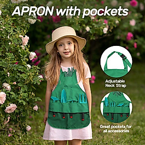 CUTE STONE Kids Gardening Tool Set, Garden Toys with Wheelbarrow, Watering Can, Gardening Gloves, Hand Rake, Shovel, Trowel, Double Hoe, Apron with Pockets, Outdoor Indoor Toys Gift for Boys Girls