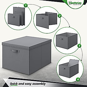 Extra Large Storage Bins With Lids (Set of 2) - Heavy-Duty Empty Fabric Storage Organizers with Removable Lids & Dual Handles. Great For Photos, Toy box, Linen Closet, Clothes (84 QT - Grey)