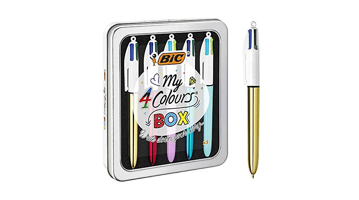 BIC 4 Colours Pens In A Special Metal Tin of 5 Pens, Includes mix of ...