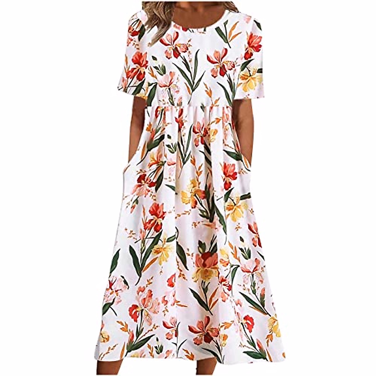 SMIDOW Dresses for Women 2023 Casual Maxi Long Beach Tshirt Sundress Short Sleeve Summer Boho Floral Flowy Dress with Pockets