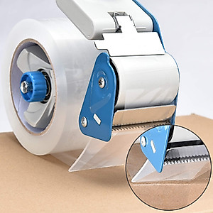 Packing Tape Dispenser Gun, Pacific Mailer 2 Inch Tape Gun Dispenser with 2 Inch Carton Packing Tape, Lightweight Industrial Side Loading Tape Dispenser - Blue
