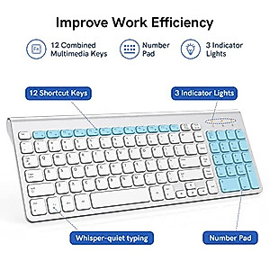 Wireless Keyboard and Mouse Combo with 7 Colored Backlits, Wrist Rest, Rechargeable Ergonomic Keyboard with Phone Holder, Silent Lighted Full Size Combo for Window, Mac, PC, Laptop (Silver and White)