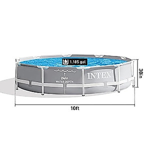 Intex 10 Feet Round Prism Metal Frame Above Ground Outdoor Backyard Swimming Family Pool for Kids and Adults ages 6 and Up, Gray