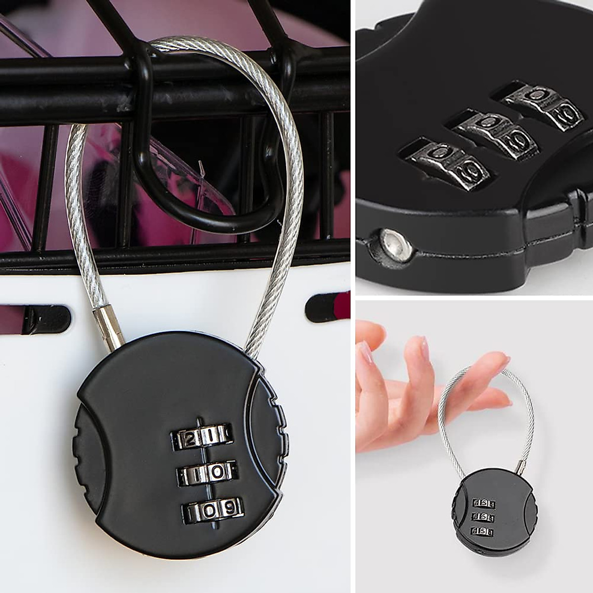 3 Pack Small Combination Lock, 3 Digit Luggage Locks Locker Lock, Resettable Digit Padlock for Gym, Luggage, Outdoor Fence, Case(Black, Silver, Blue)