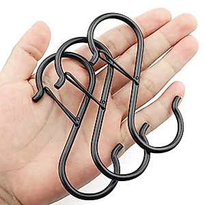 ITROLLE 10PCS S Hooks for Hanging S Shaped Hooks for Racks/Shelf/Rod Safety Buckle Design Heavy Duty Metal S Hooks for Hanging Plants, Kitchenware, Pots, Pans, Cups, Clothes, Towels, Bags, Black