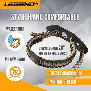 LEGEND 550 Paracord Bow Wrist Sling - Compound Bow Stabilizer & Hand Loop Carrier for Bow Hunting - Adjustable Wrist Strap with Durable Leather Yoke, Strong Metal Grommets - Archery Accessories & Gear
