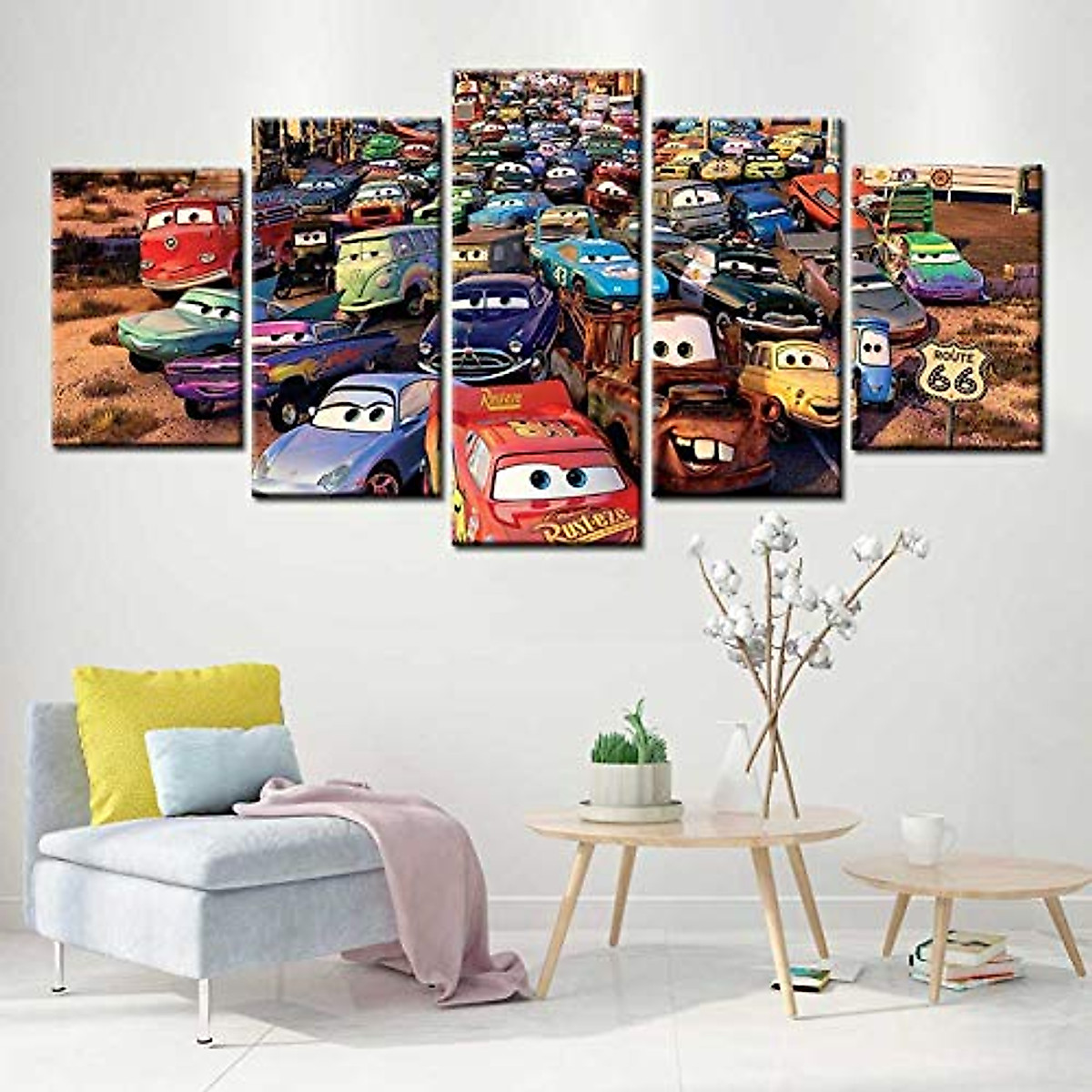 WFUBY 5 Paintings Canvas Painting Car 3 Lightning McQueen Poster Wall Art Canvas Modern Nordic Canvas Printing Art Prints Pictures Boys Room Bedroom Decor（No Frame）-30x40x2 30x60x2 30x80cm