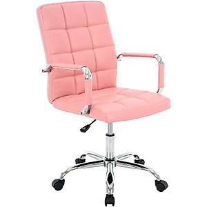 MFD LIVING High Back Desk Chair, Modern PU Leather Home Office Task Chair with Arms, Adjustable Swivel Computer Executive Chair with Wheels (Pink)