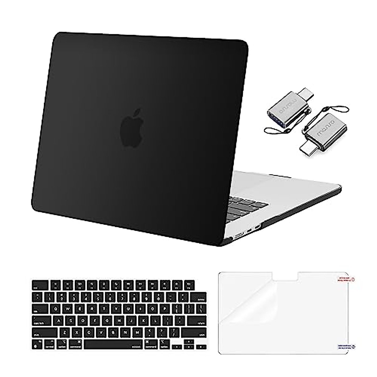 MOSISO Compatible with MacBook Air 15 inch Case 2023 2024 Release M3 A3114 M2 A2941 Liquid Retina Display Touch ID, Plastic Hard Shell Case&Keyboard Cover&Screen Protector&Type C Adapter, Black