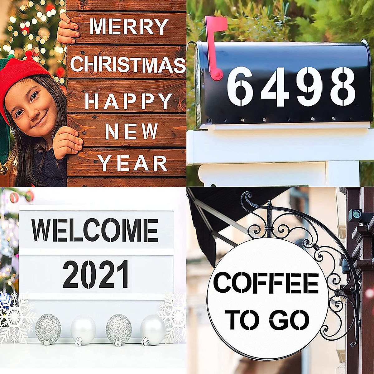 YEAJON 46 Pcs 2 Inch Letter Stencils Symbol Numbers Craft Stencils, Reusable Alphabet Templates Interlocking Stencil Kit for Painting on Wood, Wall, Fabric, Rock, Sign