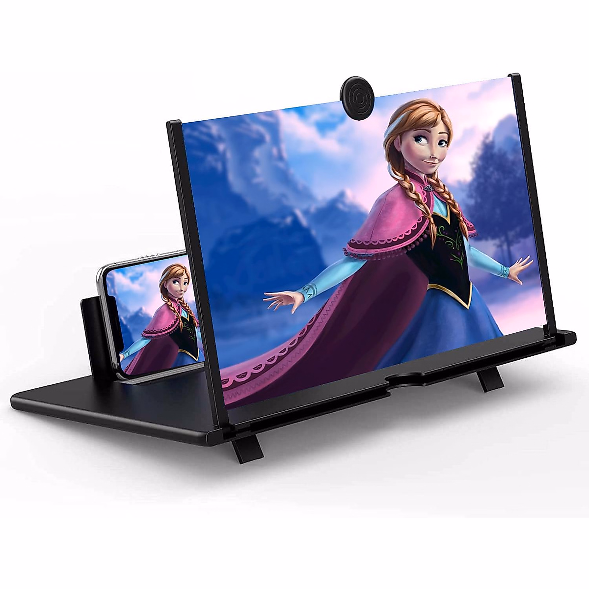 12" Screen Magnifier for Cell Phone – 3D HD Magnifing Screen Enlarger Projector for Movies Videos and Gaming – Foldable Phone Stand Holder with Screen Amplifier–Supports All Smartphones (Black-12inch)