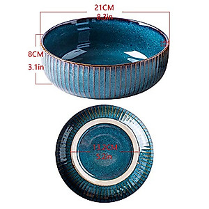 Salad Bowl 66 Oz, 8" Large Soup Bowls, Porcelain Round Serving Bowl Blue Decorative Bowl for Salad, Chip, Cereal, Fruits and Pasta (1pc)