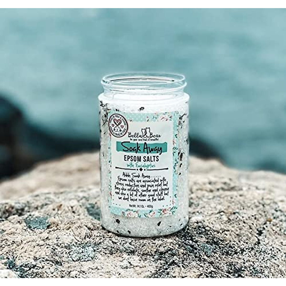 Bella & Bear Soak Away Epsom Bath Salts, Detox, Soothes Sore Muscles, Exfoliates, 14oz