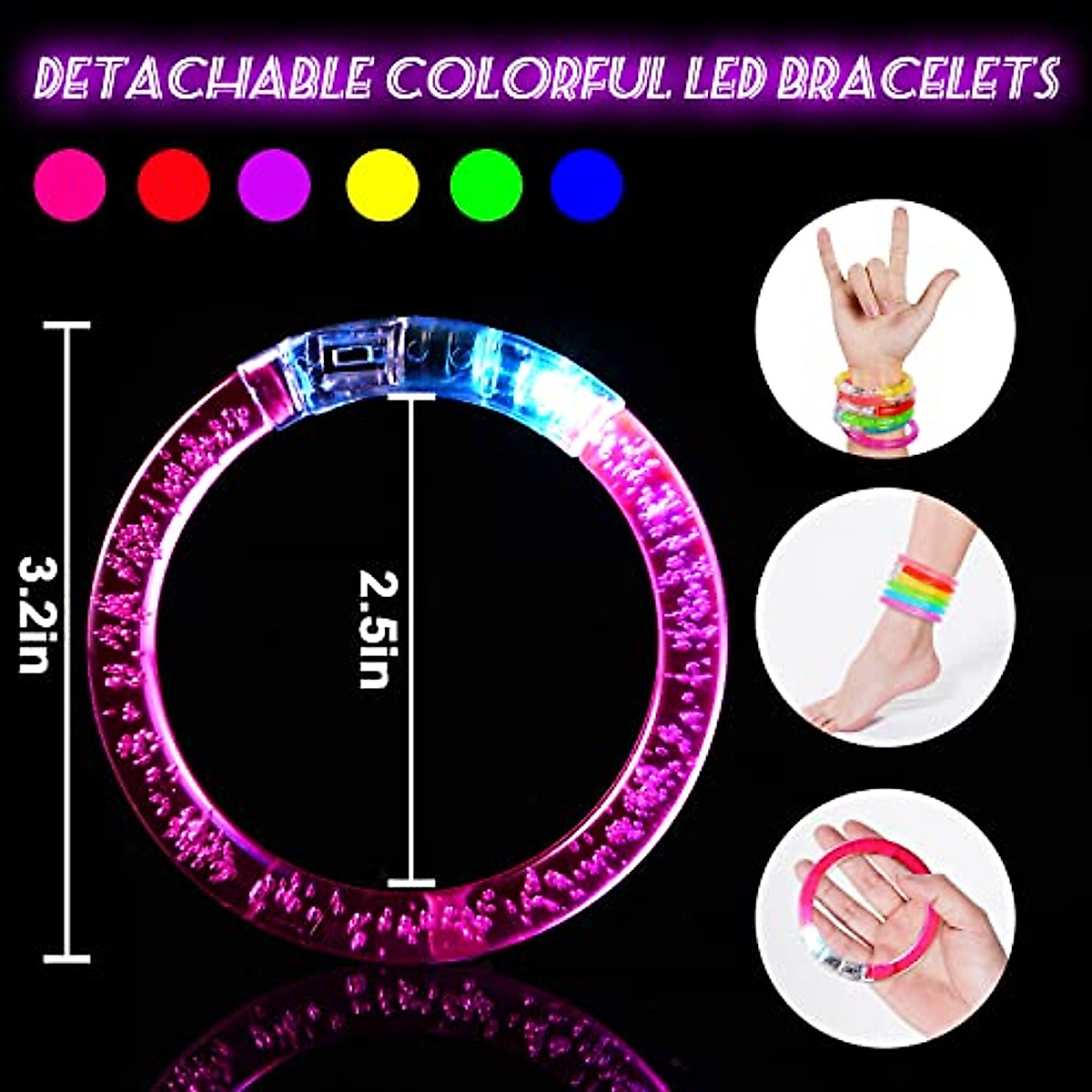 Mikulala 24Pcs Glow in the Dark Party Supplies for Kids/Adults, Flashing Light up Toys LED Bracelets Glow Sticks , Neon Christmas Party Favors Carnival Birthday Concert Party Games Gifts Accessory
