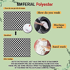 HQM Black and White Racing Checker Texture Grid Birthday Chess Board Theme Photography Backdrops Children Kids Birthday Party Supplies Newborn Baby Shower Photo Background Booth Props 7X5FT